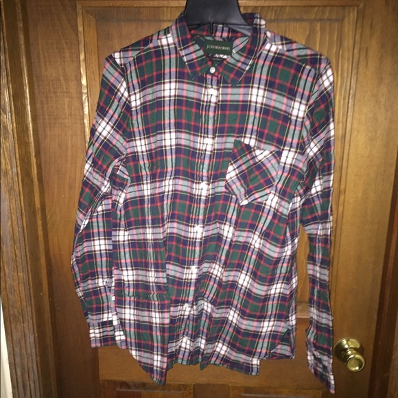 J. Crew | Tops | J Crew Classic Boy Shirt In Evergreen Plaid Nwt | Poshmark